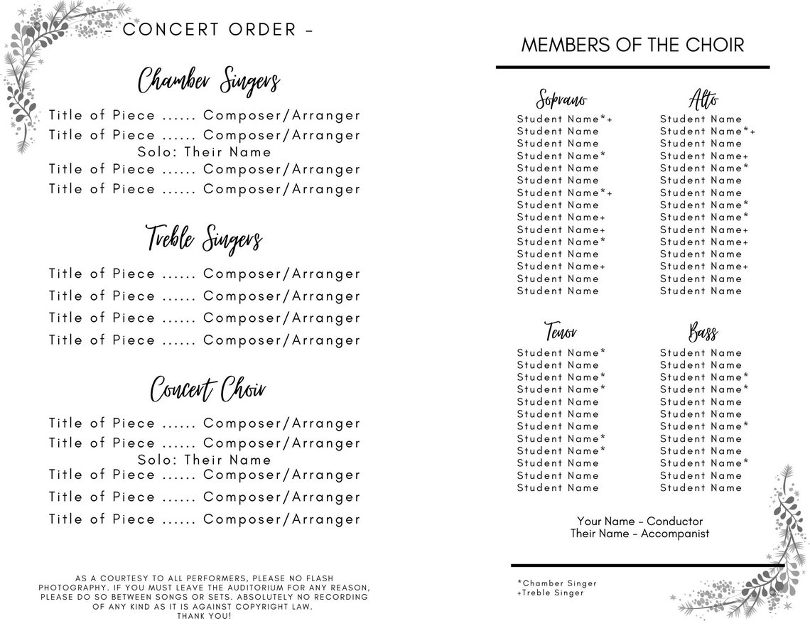 EDITABLE Concert Program Template | Instant Printable Download | Music ...