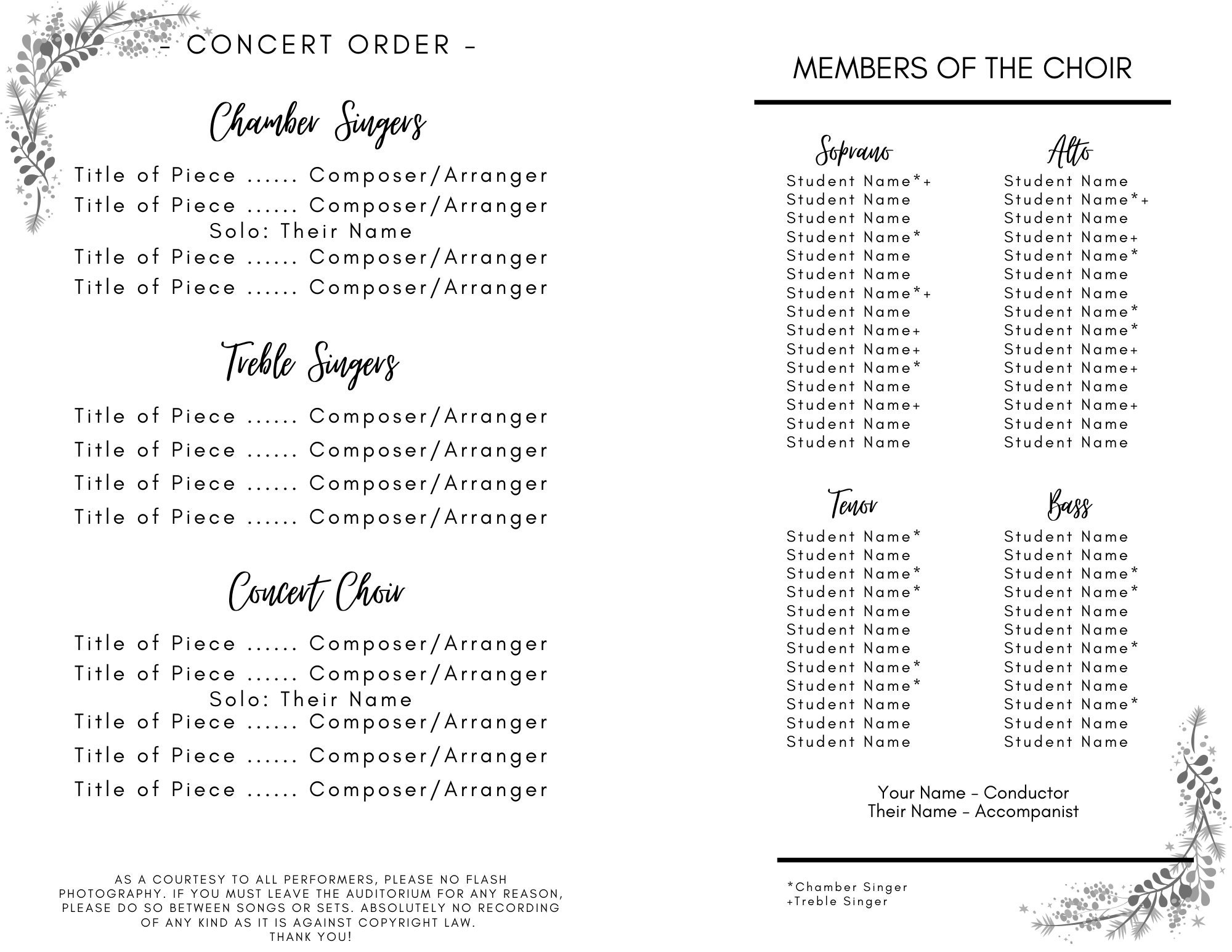 EDITABLE Concert Program Template | Instant Printable Download | Music ...