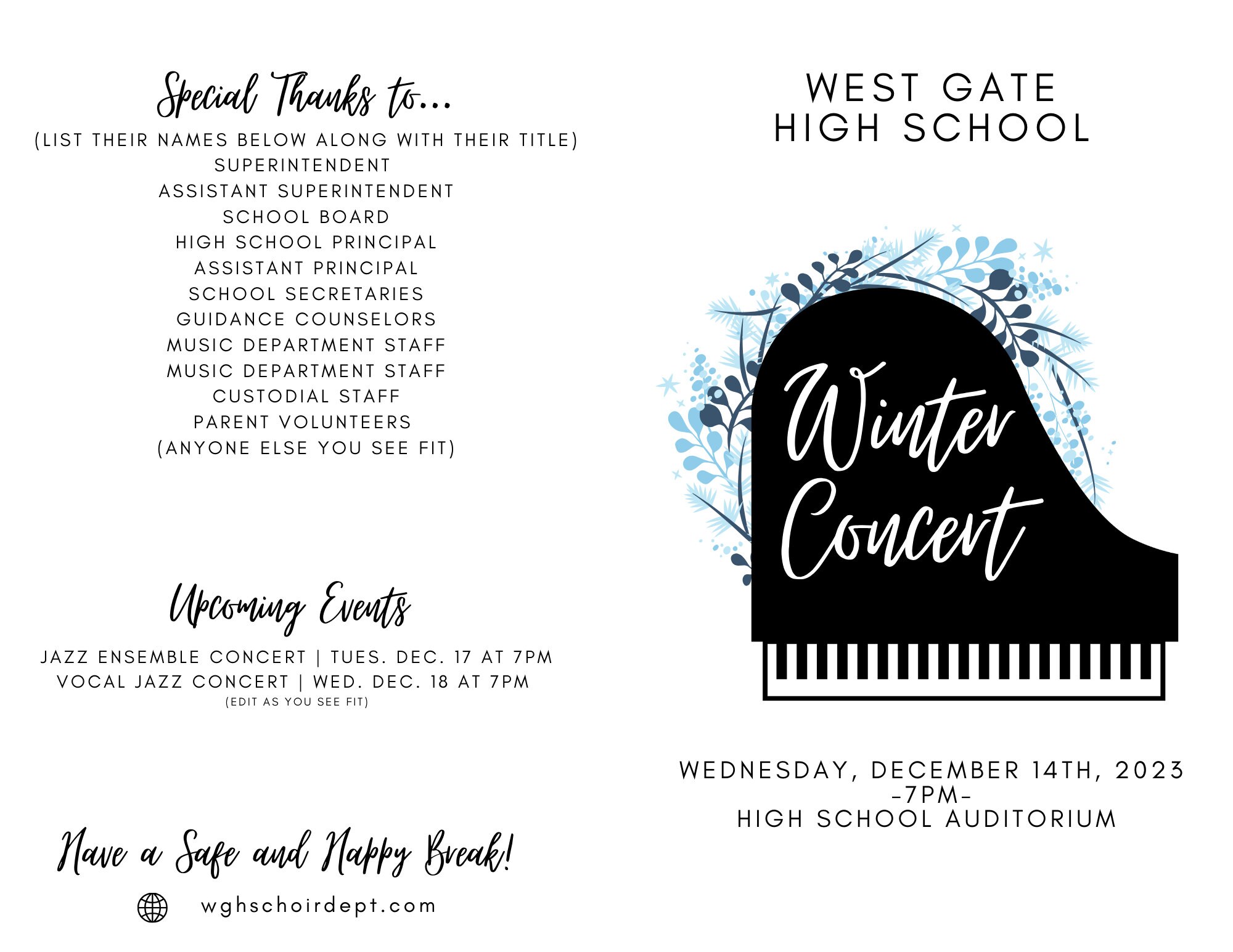 EDITABLE Concert Program Template | Instant Printable Download | Music ...