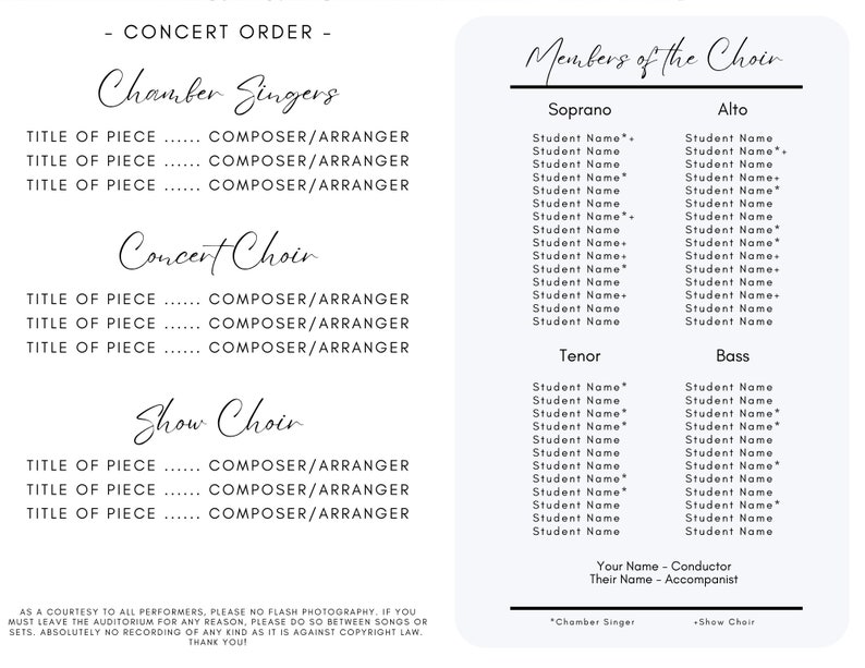 EDITABLE Concert Program Template | Instant Printable Download | Music ...