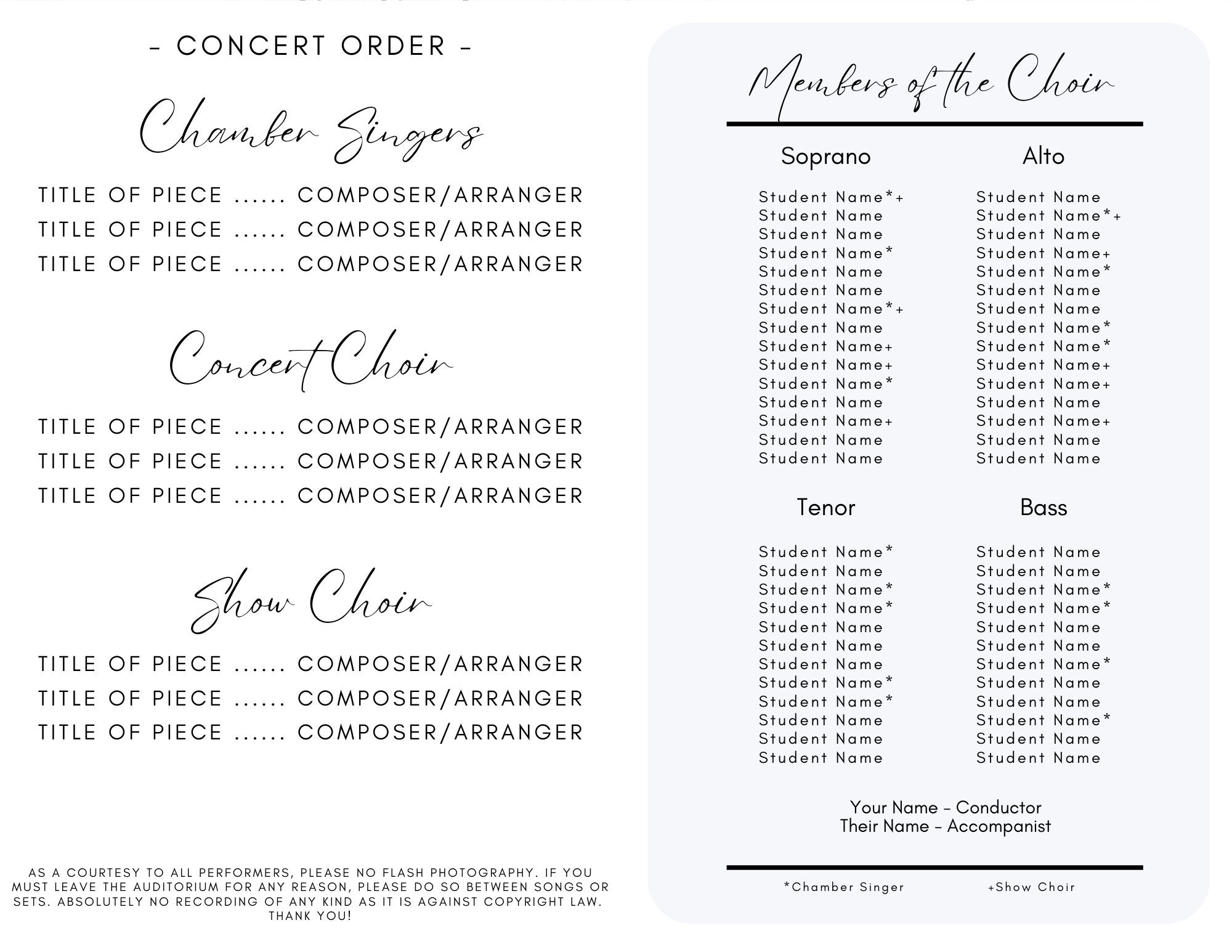 EDITABLE Concert Program Template | Instant Printable Download | Music ...