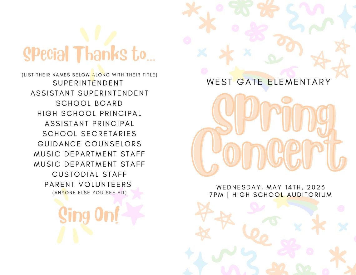 EDITABLE Concert Program Template | Instant Printable Download | Music ...