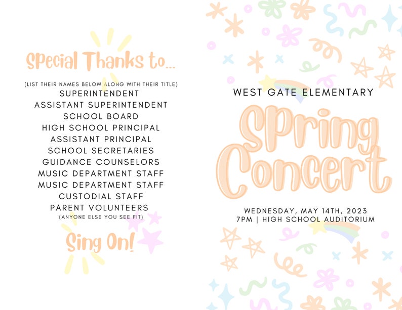 EDITABLE Concert Program Template | Instant Printable Download | Music ...