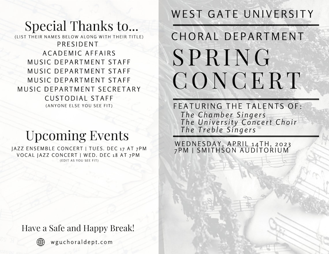 EDITABLE Concert Program Template | Instant Printable Download | Music ...