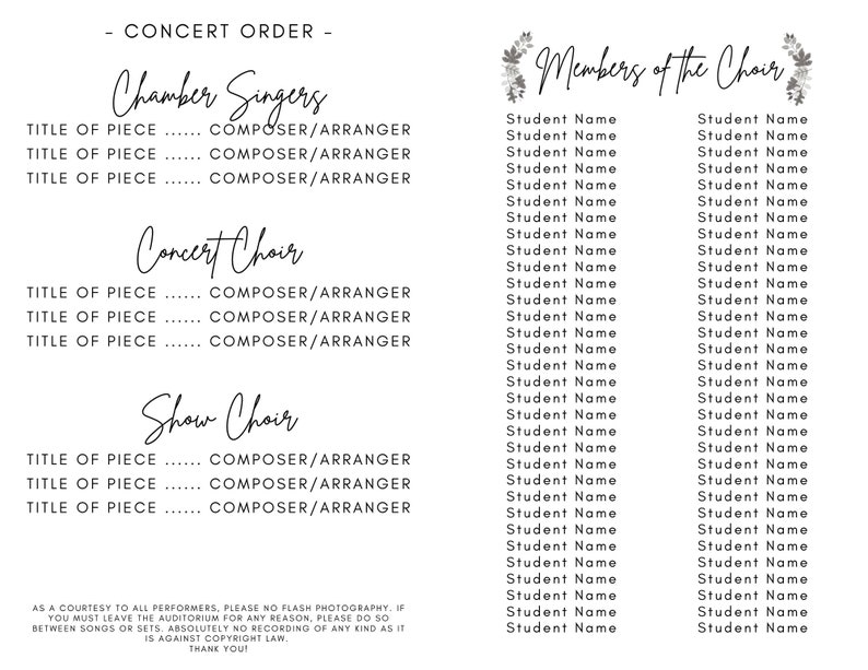EDITABLE Concert Program Template | Instant Printable Download | Music ...