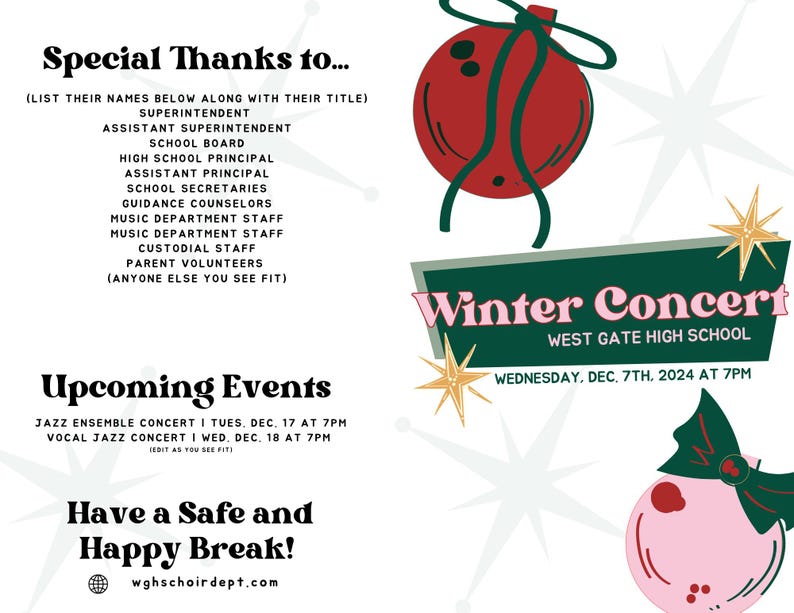 EDITABLE Concert Program Template | Instant Printable Download | Music ...