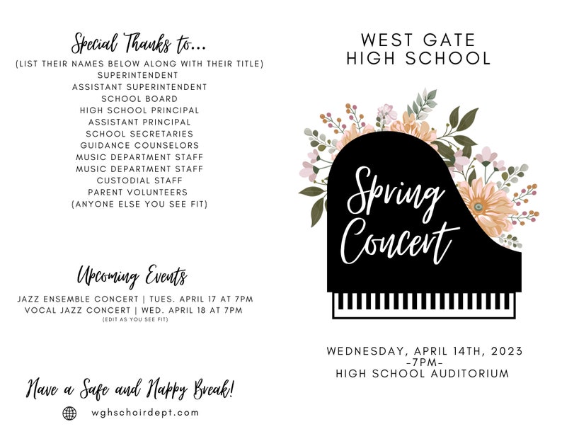 EDITABLE Concert Program Template | Instant Printable Download | Music ...