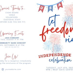Patriotic Concert Program Template | Editable Instant Printable ...