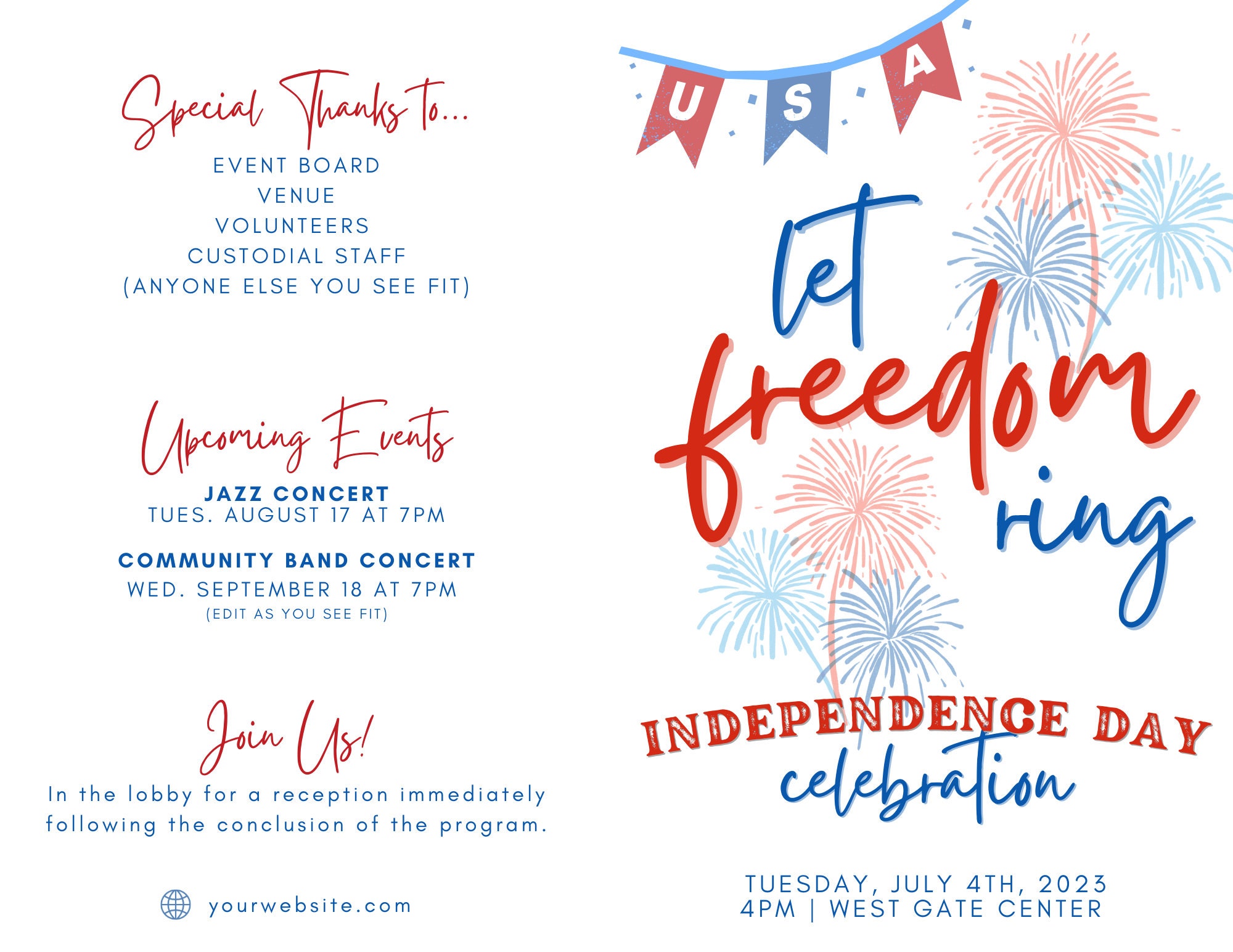 Patriotic Concert Program Template | Editable Instant Printable ...