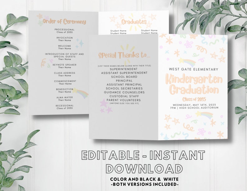 EDITABLE Graduation Program Template | Pre-k Graduation | Kindergarten ...