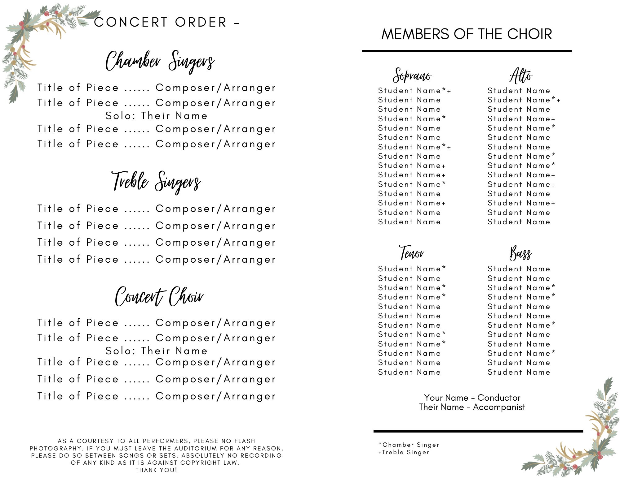 EDITABLE Concert Program Template | Instant Printable Download | Music ...