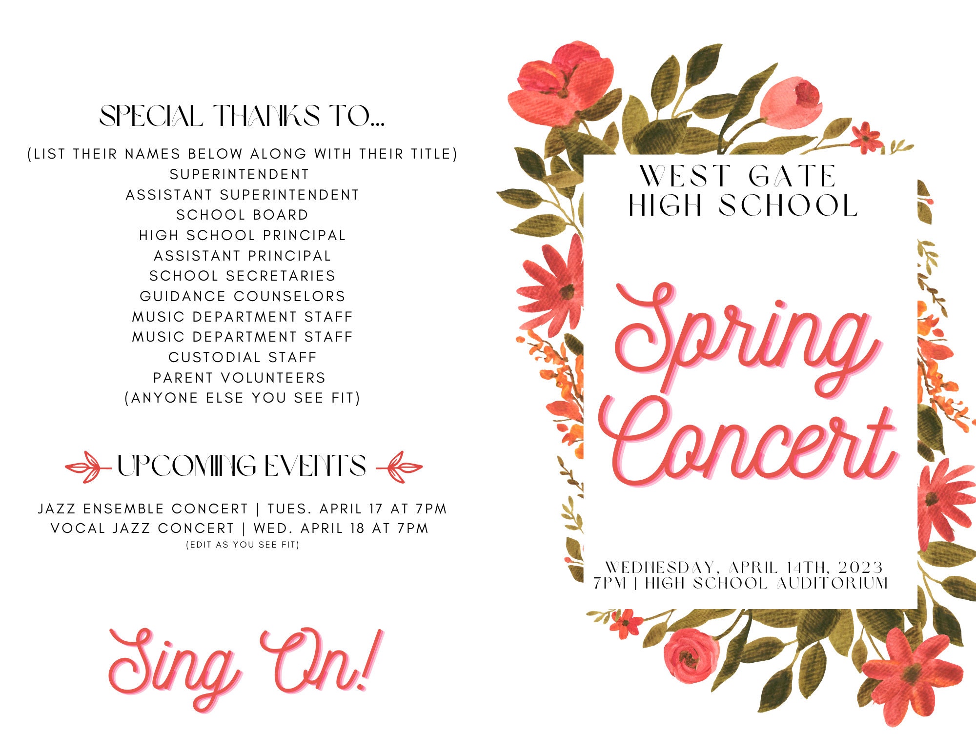 Concert Program Template | Editable Instant Printable Download | Music ...