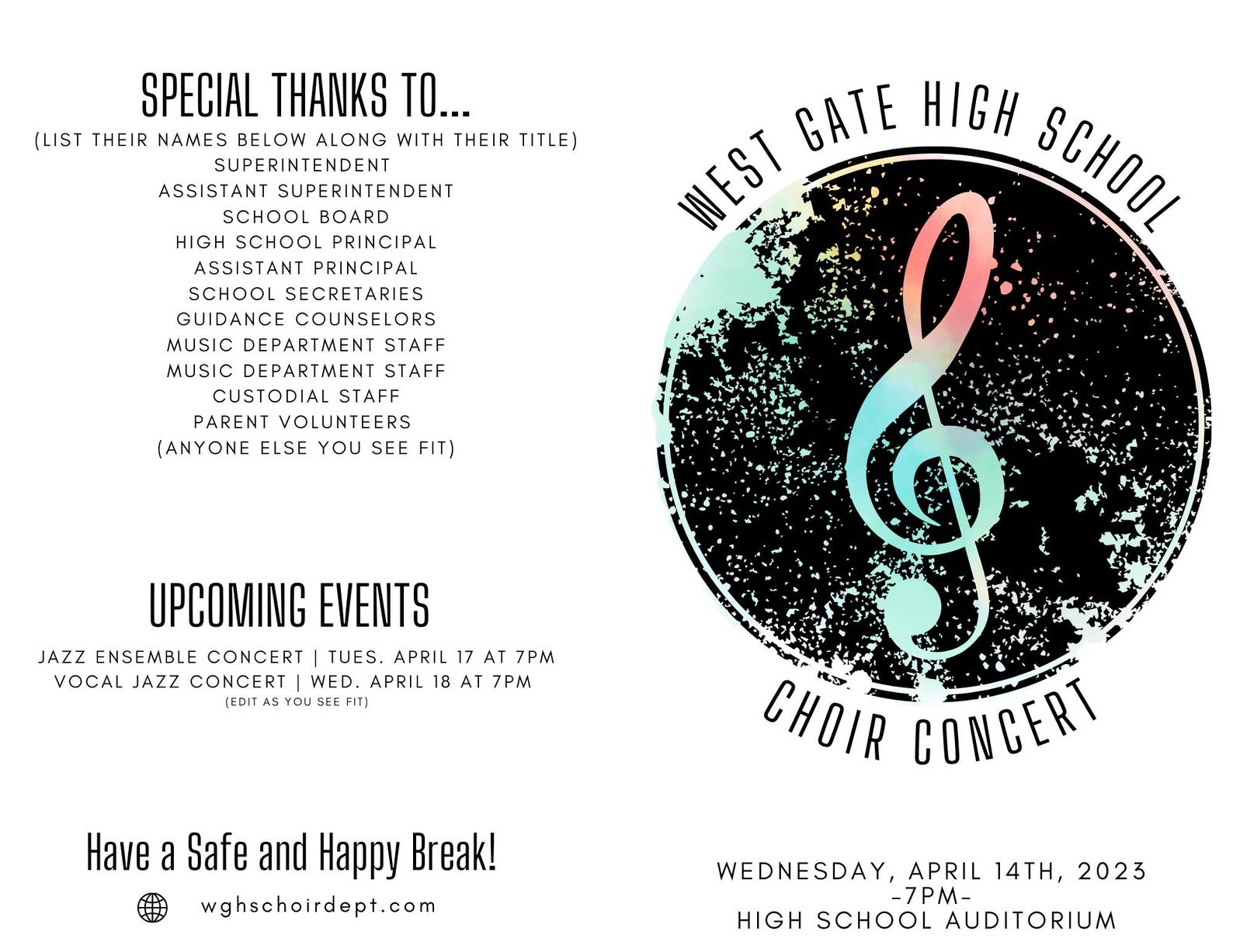 EDITABLE Concert Program Template | Instant Printable Download | Music ...