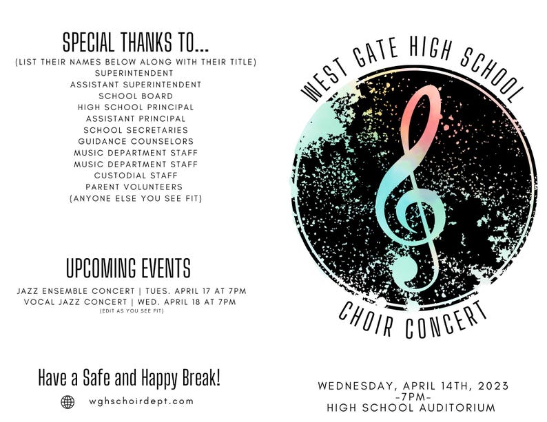 EDITABLE Concert Program Template | Instant Printable Download | Music ...