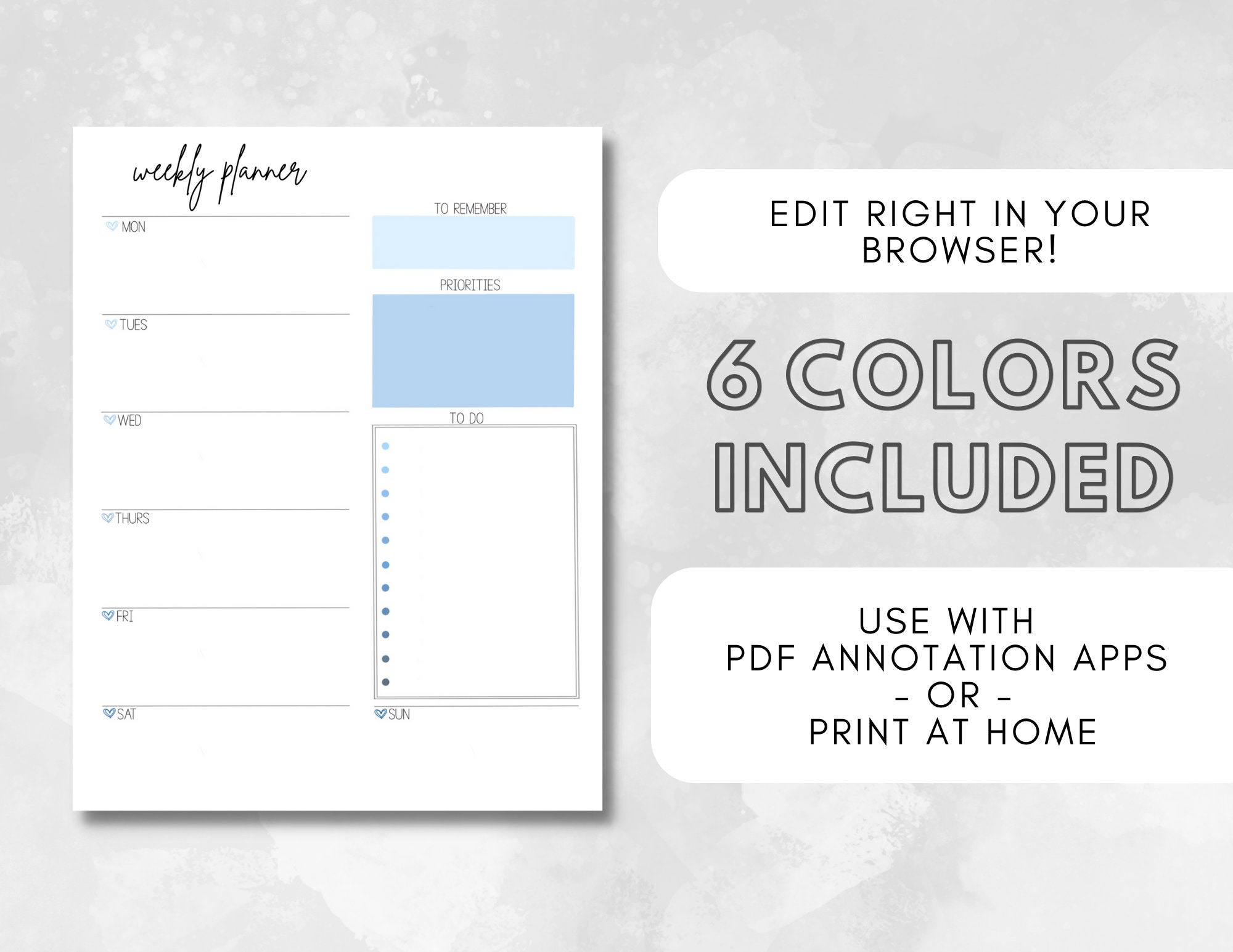 Weekly Planner | Digital, Printable, PDF | Ipad, Goodnotes, Notability ...