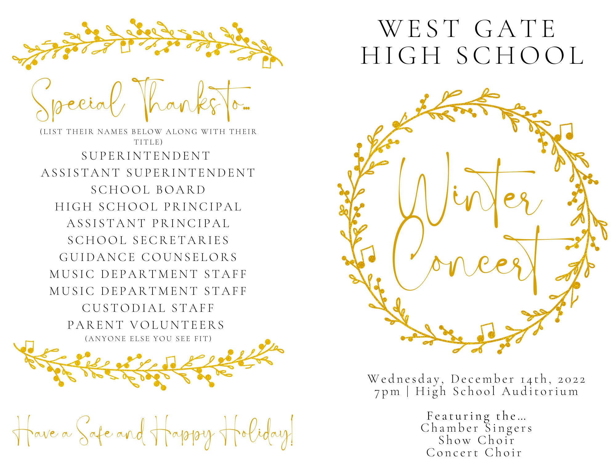 EDITABLE Concert Program Template | Instant Printable Download | Music ...