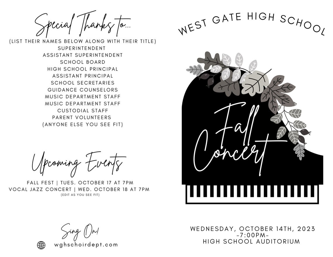 EDITABLE Concert Program Template | Instant Printable Download | Music ...