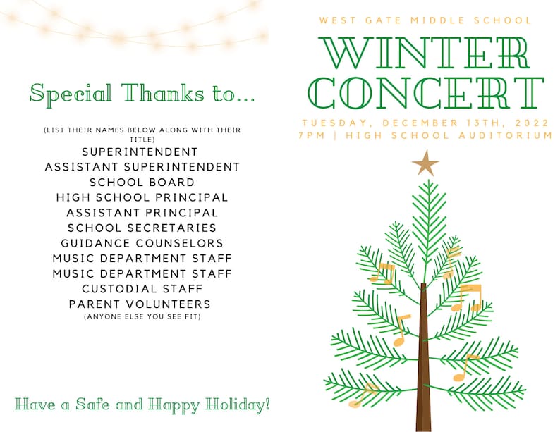 EDITABLE Concert Program Template | Instant Printable Download | Music ...