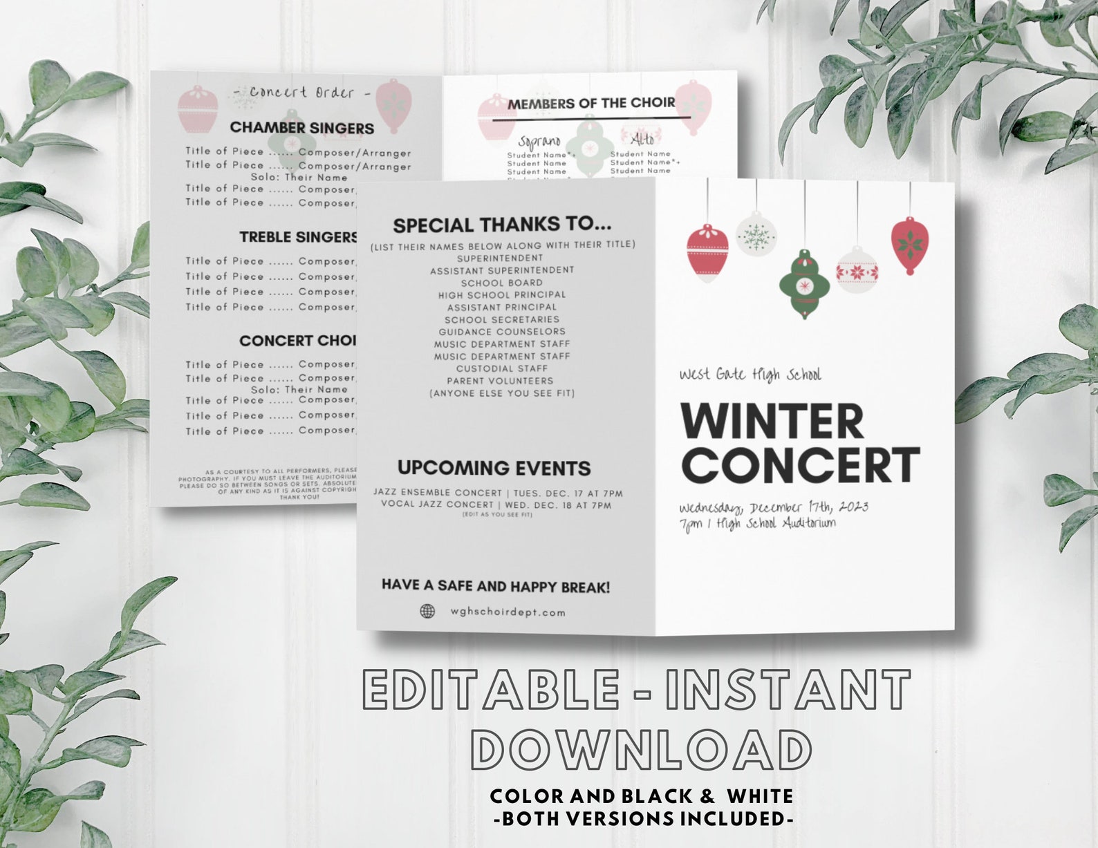 EDITABLE Concert Program Template | Instant Printable Download | Music ...