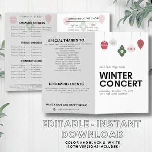 EDITABLE Concert Program Template | Instant Printable Download | Music ...