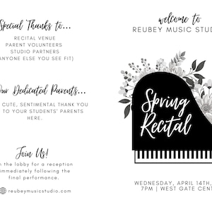 Recital Program Template | Music, Piano, Voice Studio | Editable ...