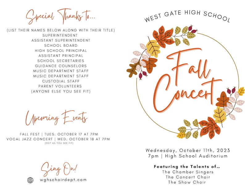 EDITABLE Concert Program Template | Instant Printable Download | Music ...