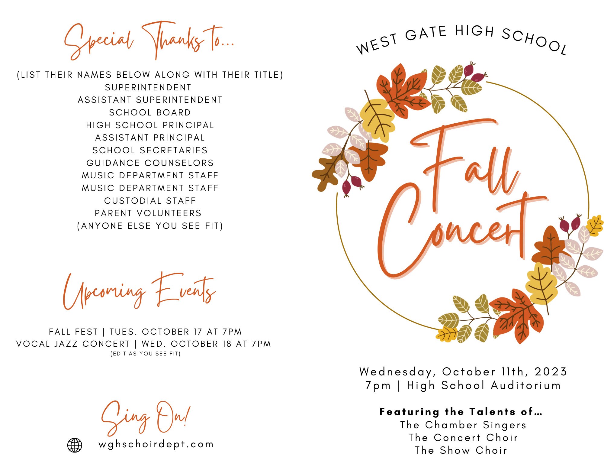 EDITABLE Concert Program Template | Instant Printable Download | Music ...