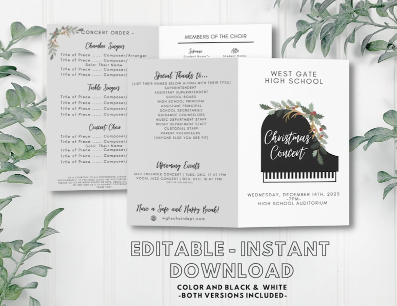 EDITABLE Concert Program Template | Instant Printable Download | Music ...