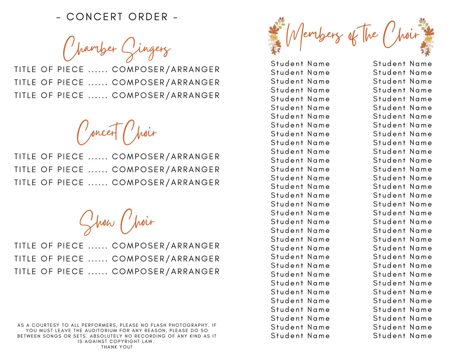 EDITABLE Concert Program Template | Instant Printable Download | Music ...