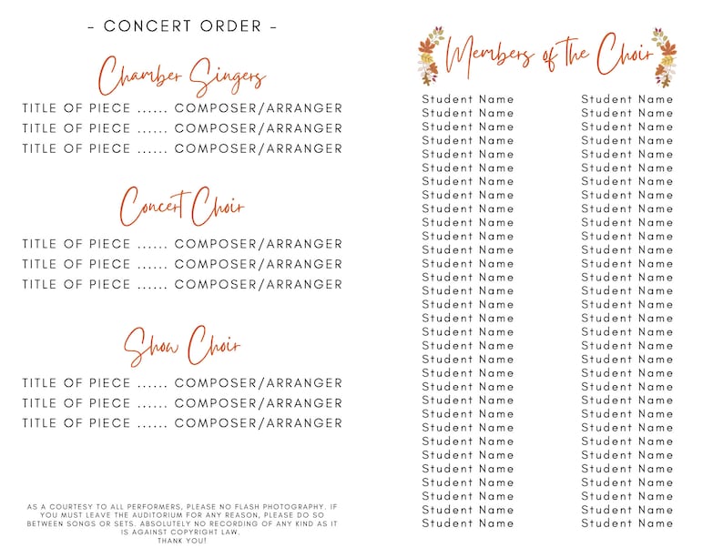 EDITABLE Concert Program Template | Instant Printable Download | Music ...