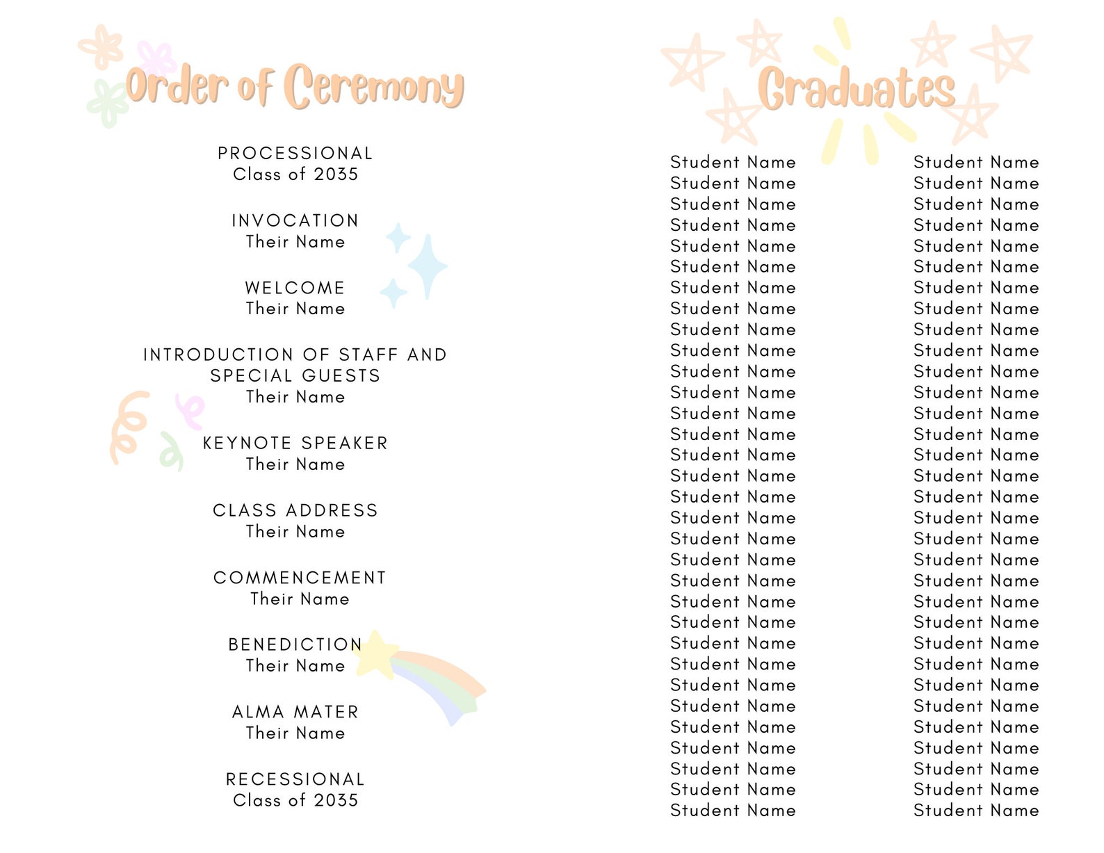 EDITABLE Graduation Program Template | Pre-k Graduation | Kindergarten ...