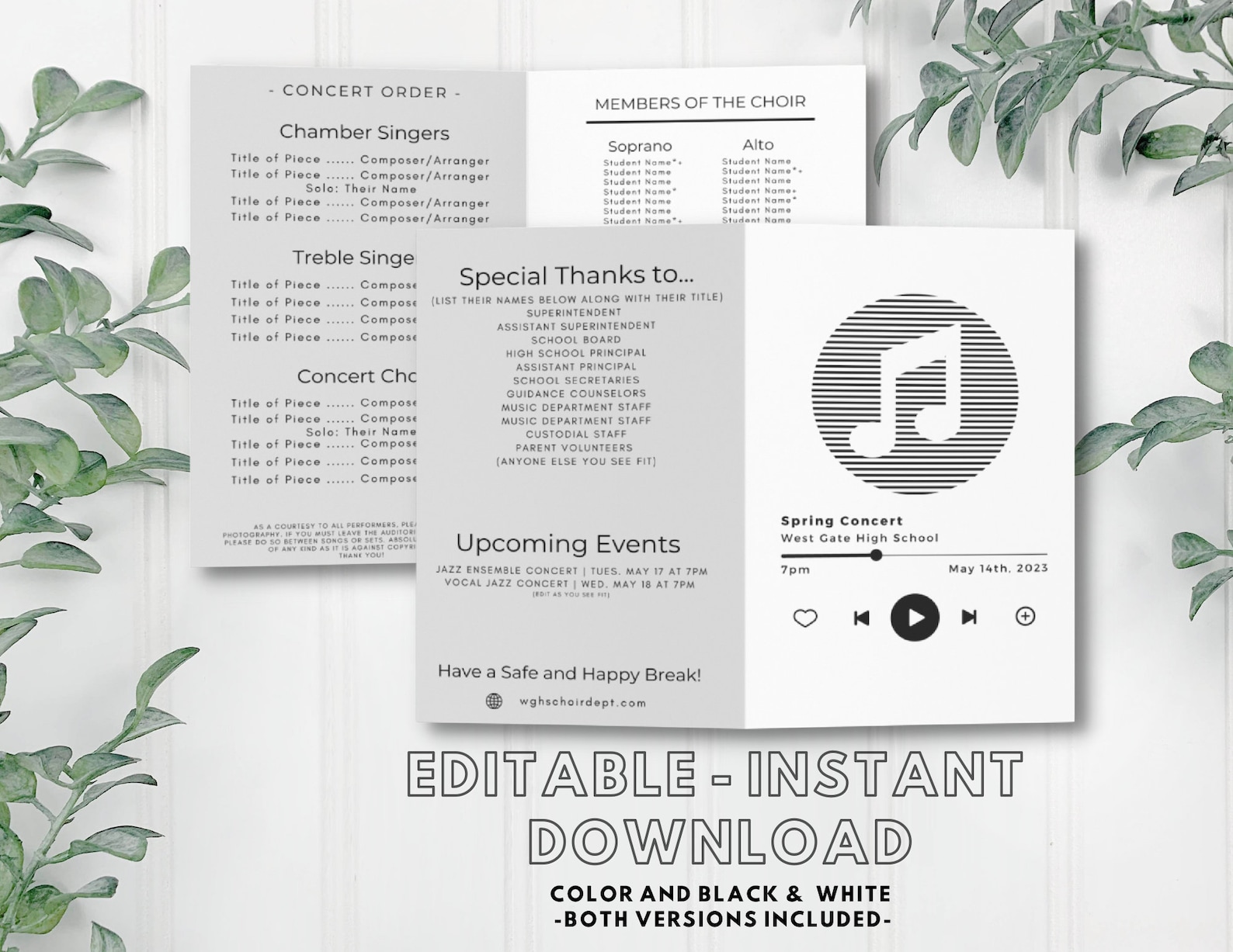 Concert Program Template | Editable Instant Printable Download | Music ...