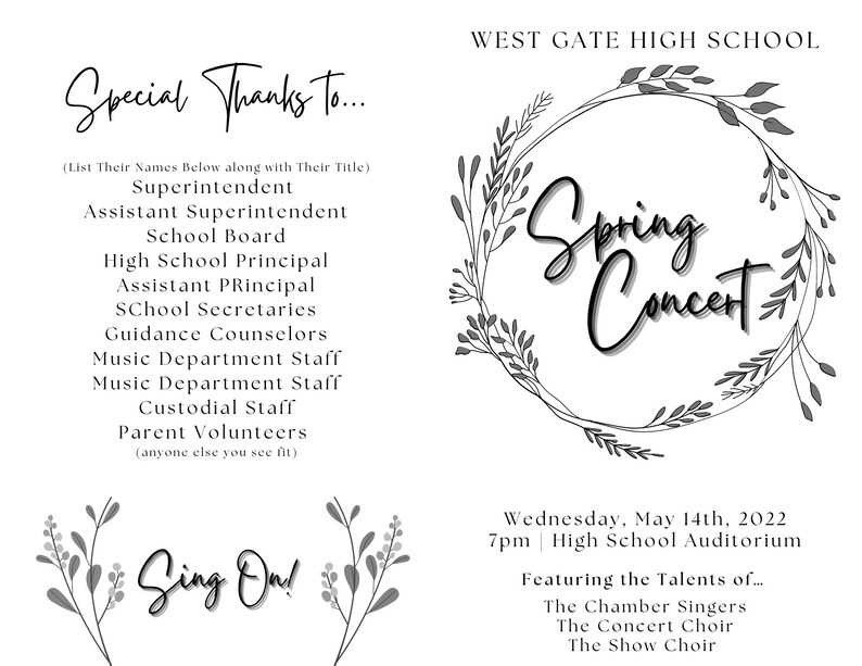 EDITABLE Concert Program Template | Instant Printable Download | Music ...