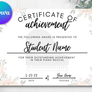 Certificate of Achievement Template | Music, Piano, Voice Studio ...