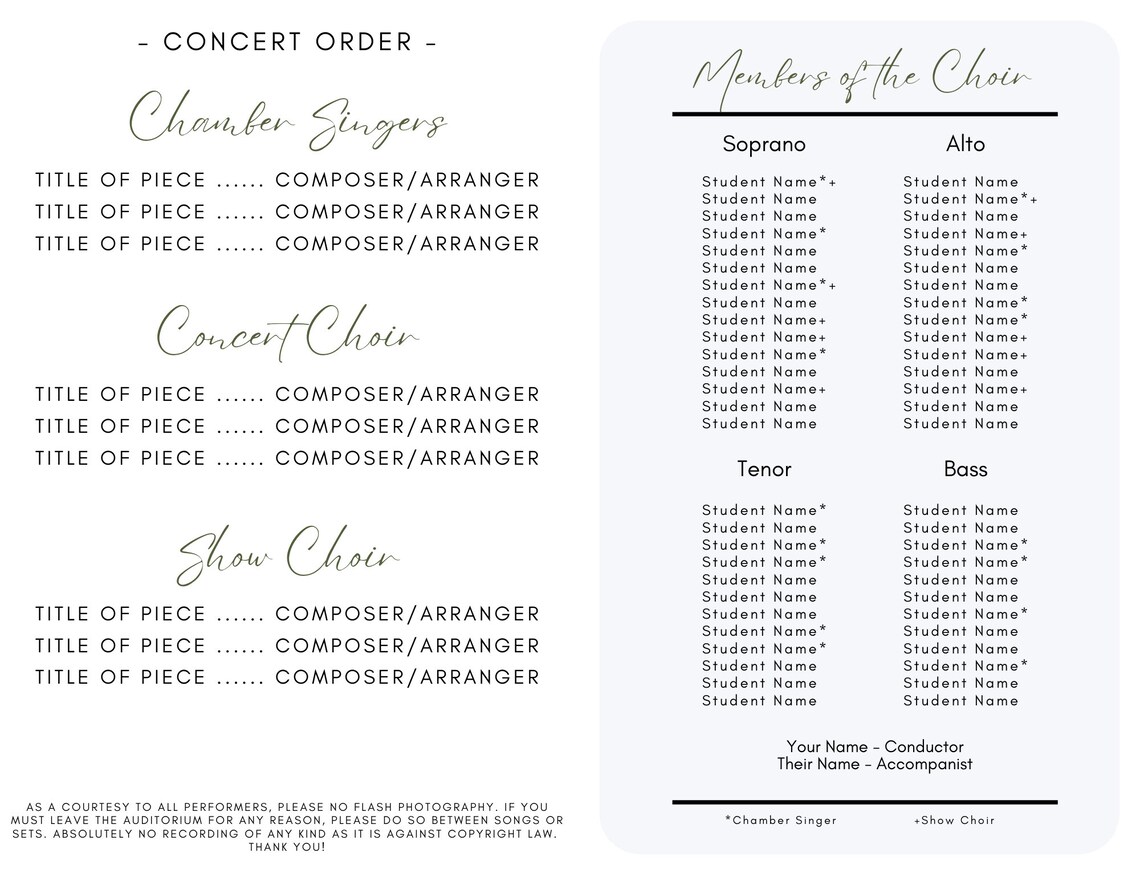 EDITABLE Concert Program Template | Instant Printable Download | Music ...