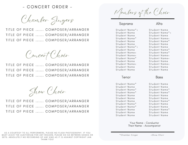 EDITABLE Concert Program Template | Instant Printable Download | Music ...