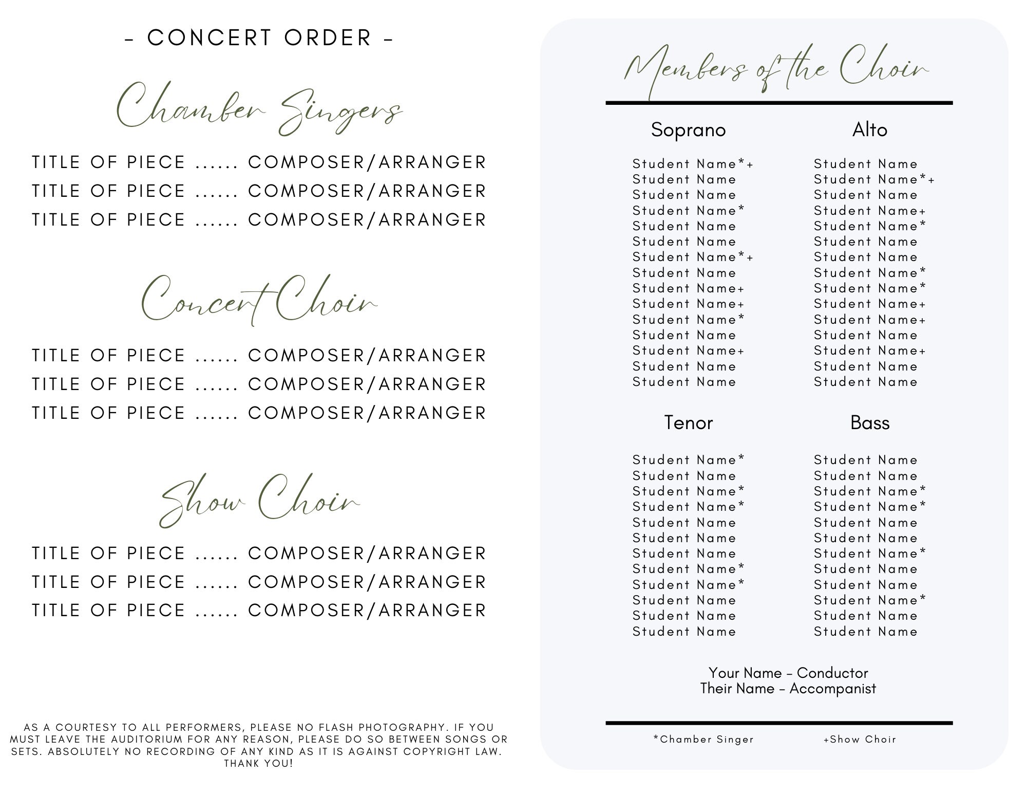 EDITABLE Concert Program Template | Instant Printable Download | Music ...