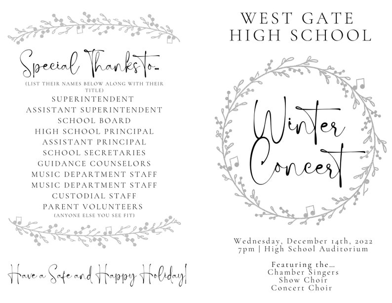 EDITABLE Concert Program Template | Instant Printable Download | Music ...