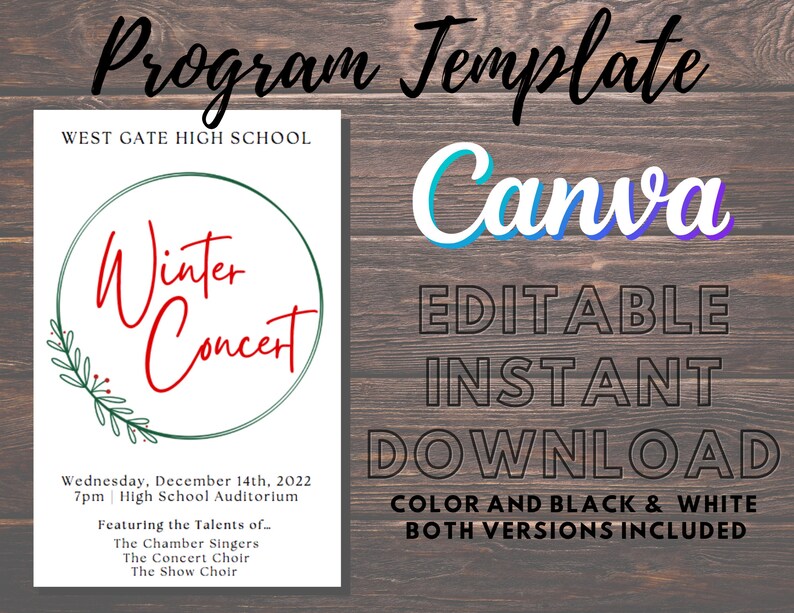 EDITABLE Concert Program Template Instant Printable Download - Etsy