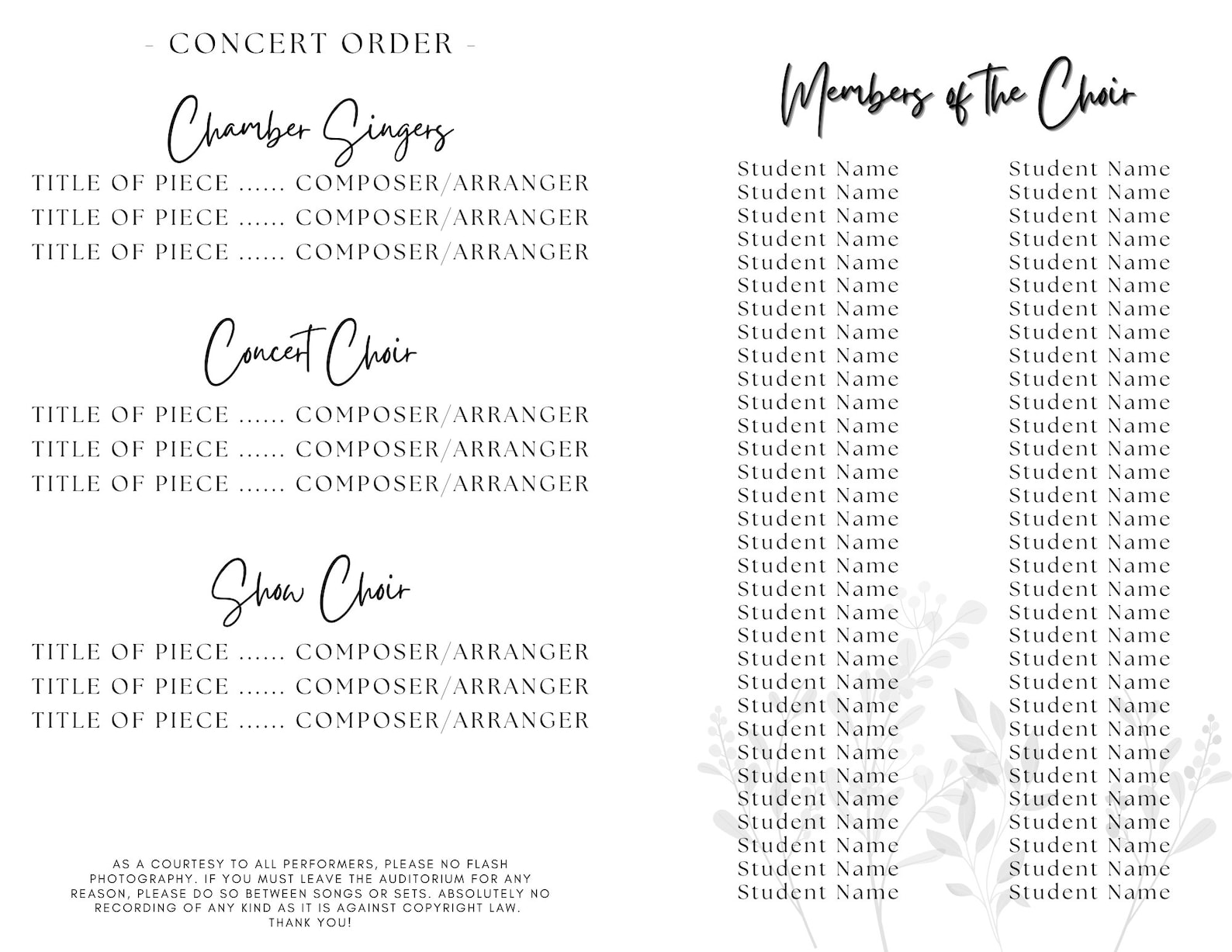 EDITABLE Concert Program Template | Instant Printable Download | Music ...