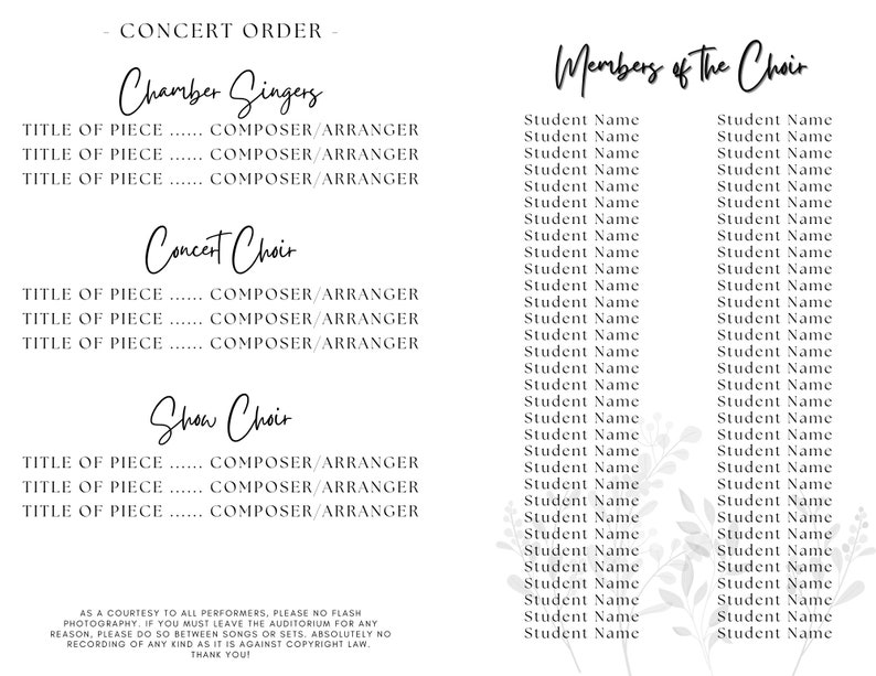 EDITABLE Concert Program Template | Instant Printable Download | Music ...