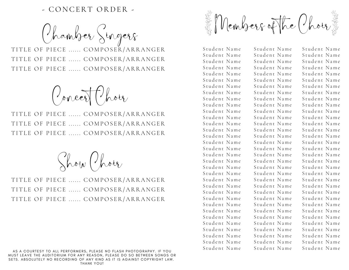 EDITABLE Concert Program Template | Instant Printable Download | Music ...