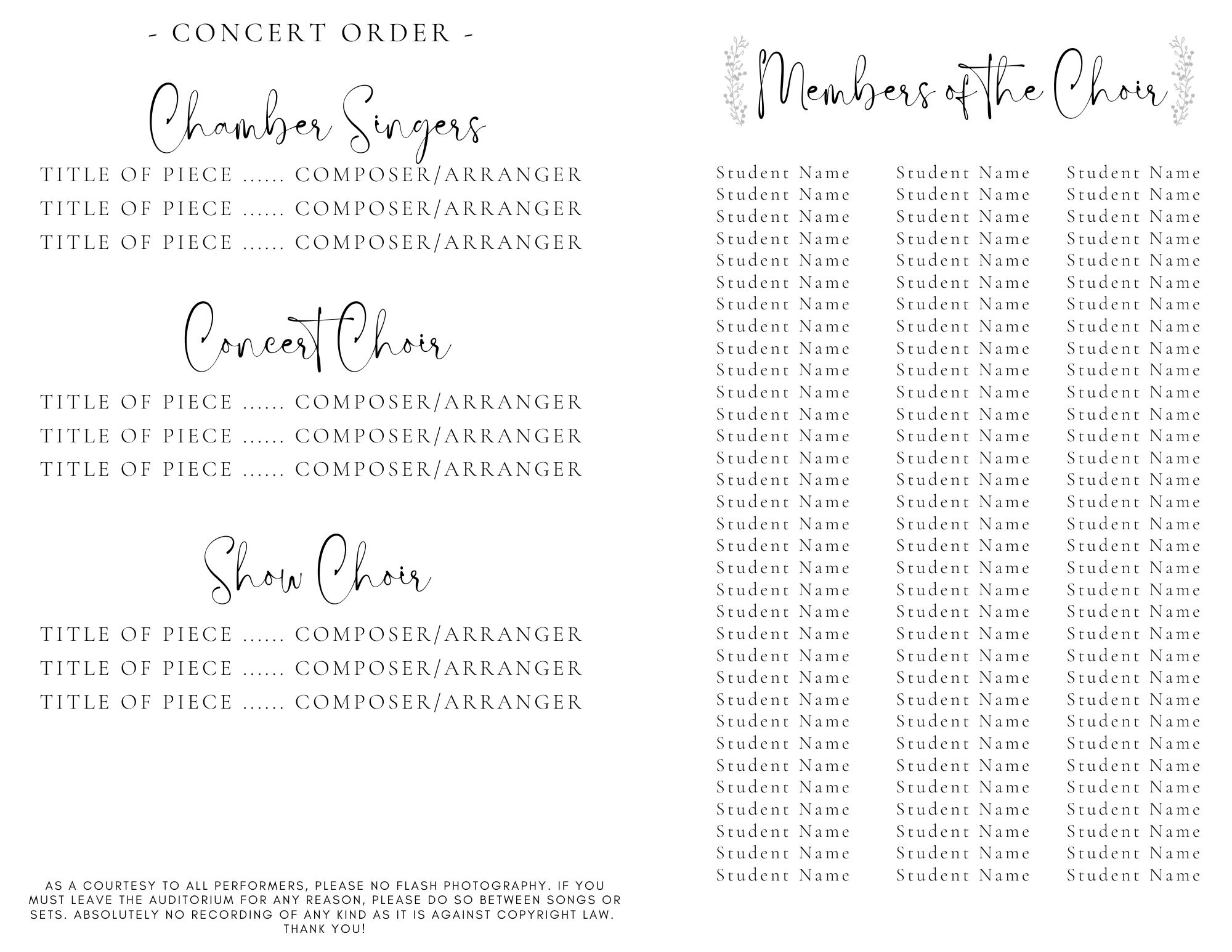 EDITABLE Concert Program Template | Instant Printable Download | Music ...