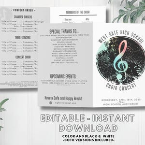 EDITABLE Concert Program Template | Instant Printable Download | Music ...