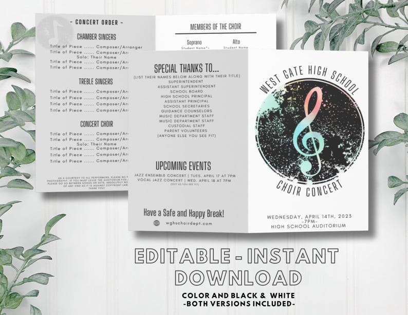 EDITABLE Concert Program Template | Instant Printable Download | Music ...