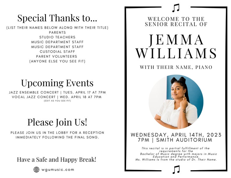 EDITABLE Recital Program Template | Music, Piano, Voice Studio ...