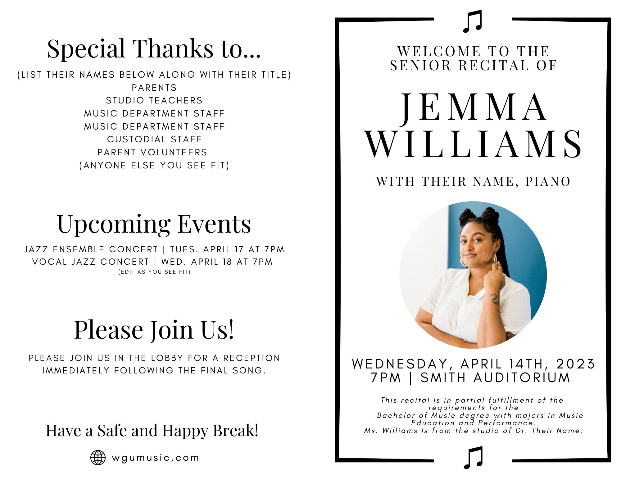 EDITABLE Recital Program Template | Music, Piano, Voice Studio ...