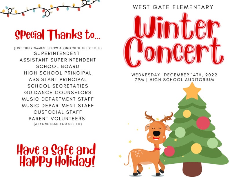 EDITABLE Concert Program Template | Instant Printable Download ...