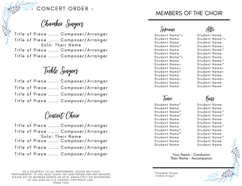 EDITABLE Concert Program Template | Instant Printable Download | Music ...