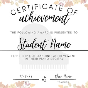 Certificate of Achievement Template | Music, Piano, Voice Studio ...